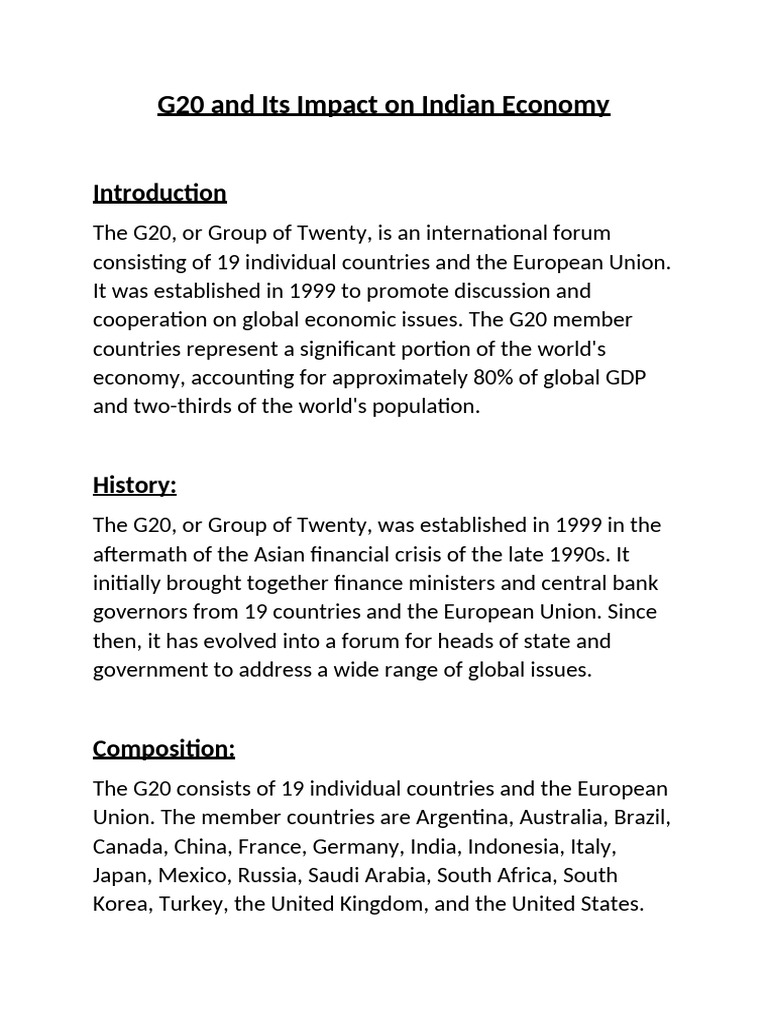 G20 and Its Impact On Indian Economy | PDF