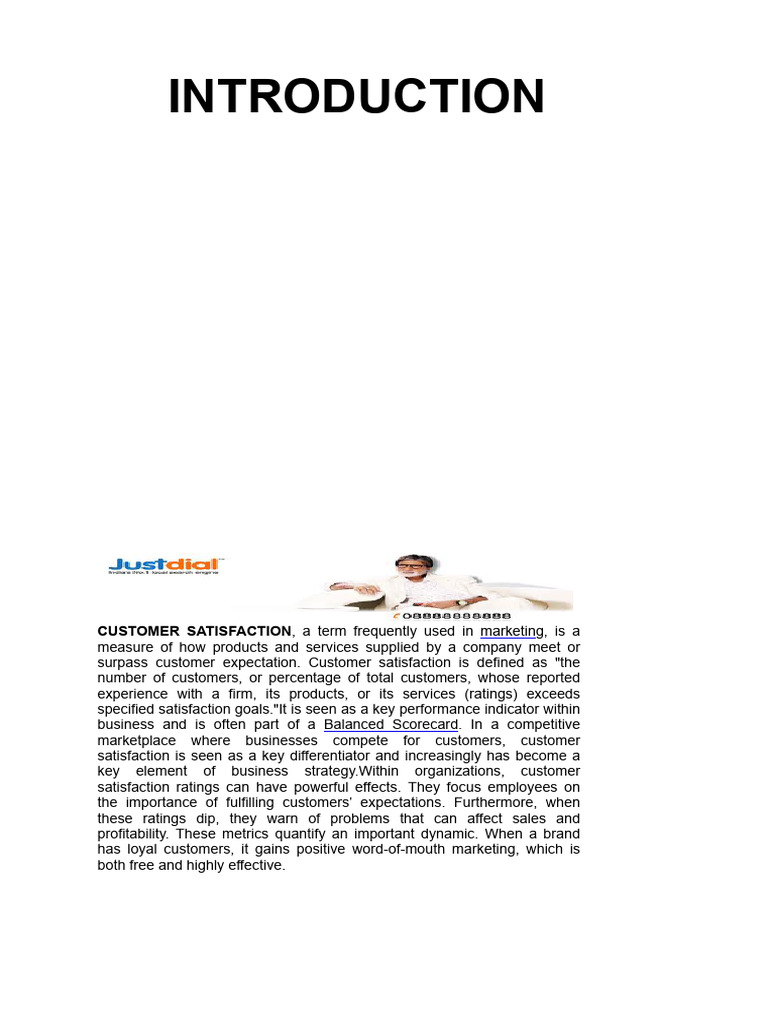 CUSTOMER SATISFACTION ANALYSIS OF JUST DIAL LMITED Marketing | PDF