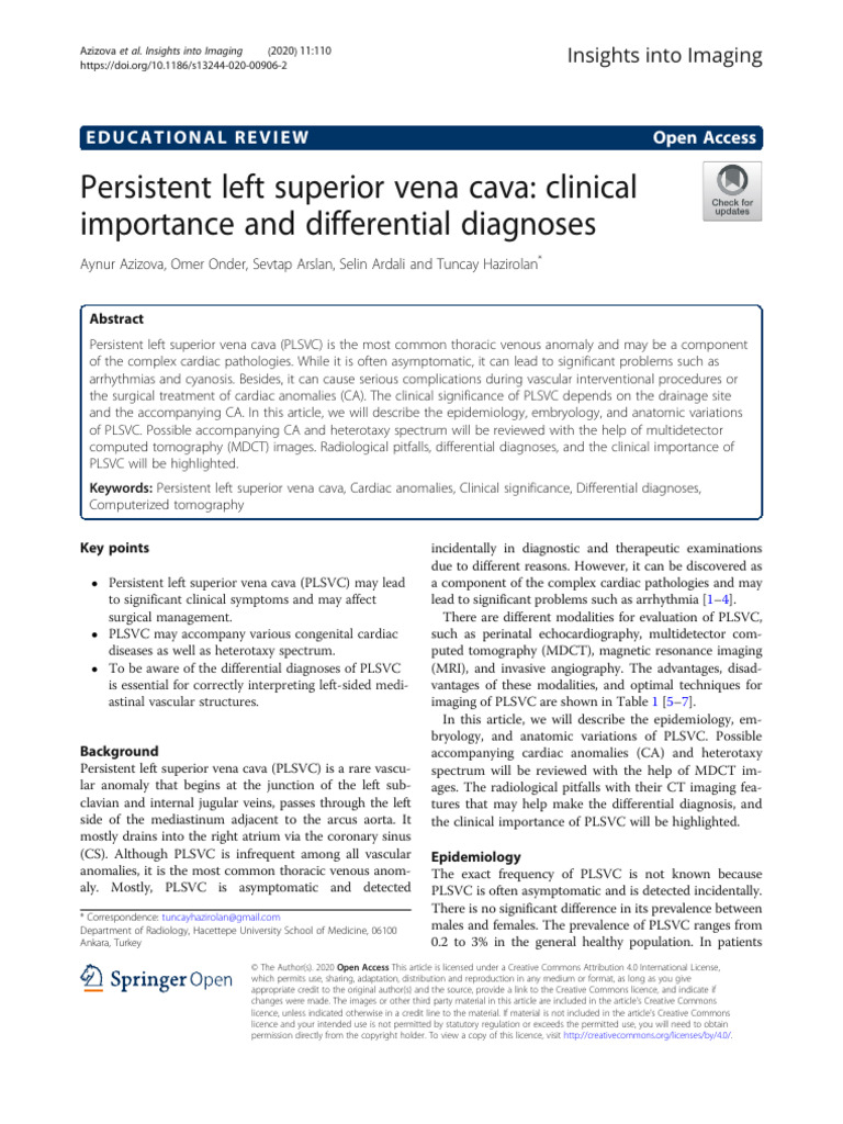 Persistent Left Superior Vena Cava: Clinical Importance and ...