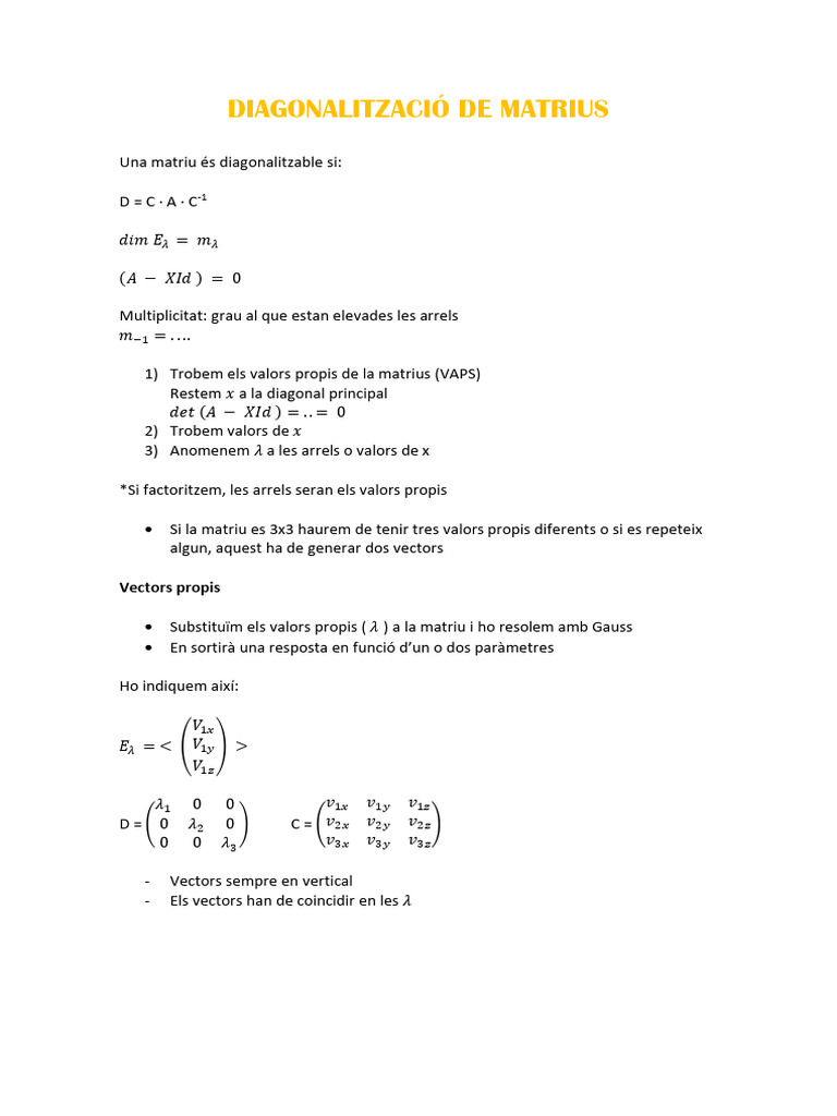 Diagonalització de Matrius | PDF