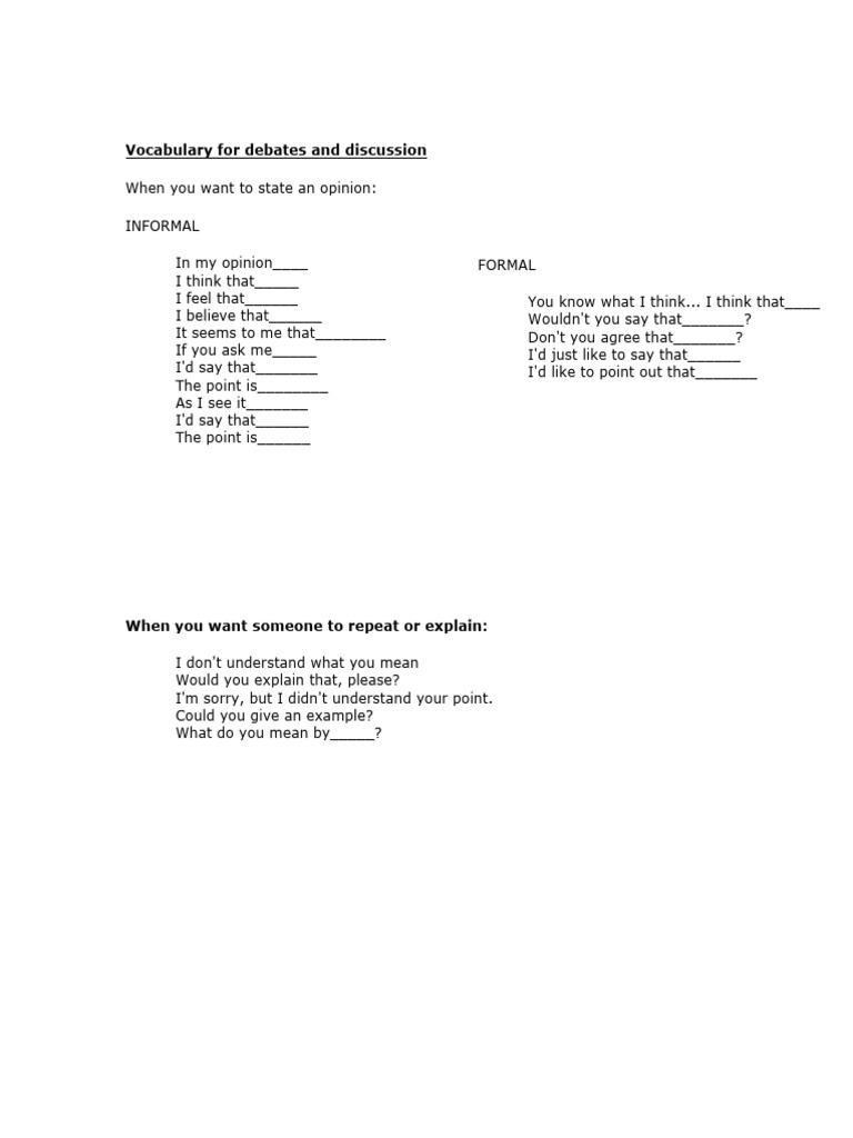 Vocabulary For Debates and Discussion | PDF