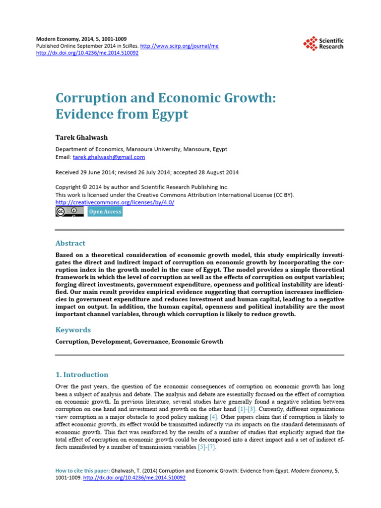 Corruption and Economic Growth Evidence From Egypt | PDF
