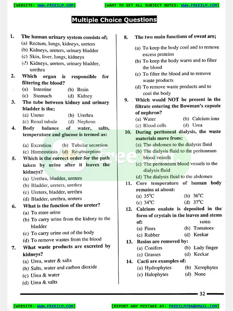 10th Bio CH 11 MCQ's | PDF