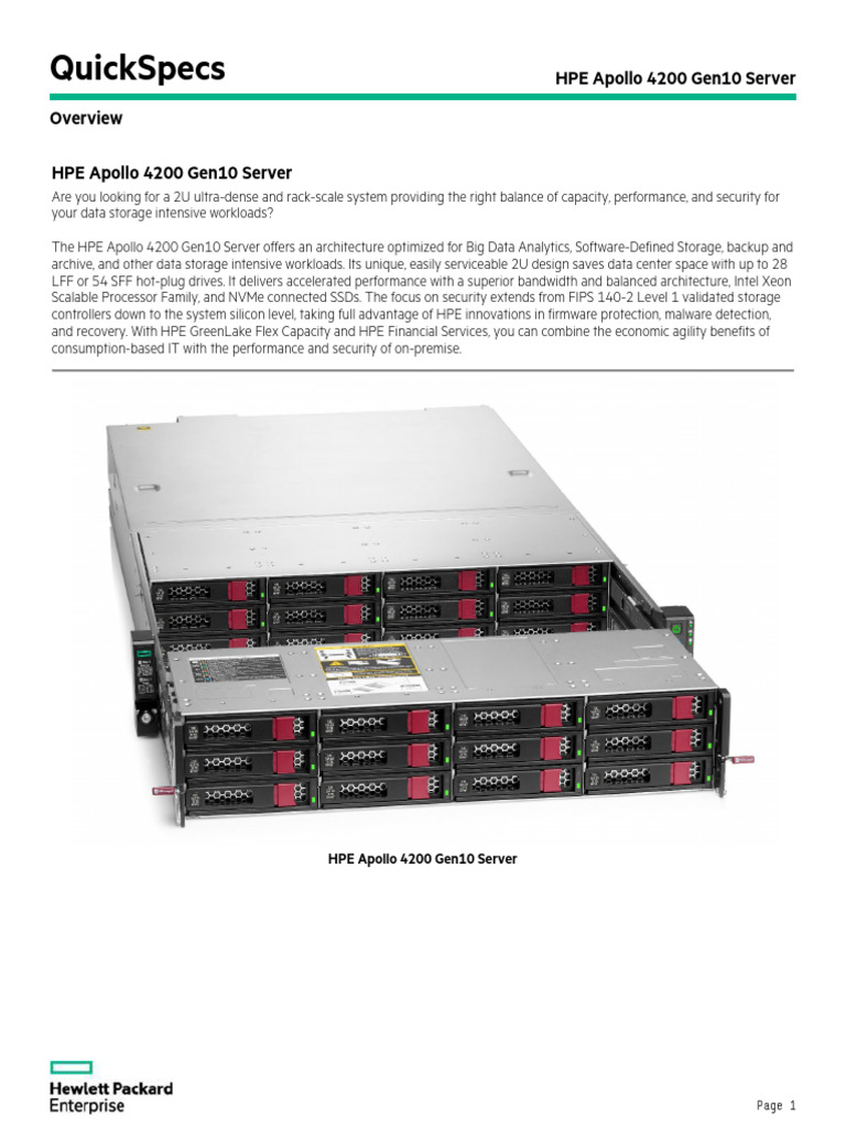 HPE Apollo 4200 Gen10 Server-A00056091enw | PDF