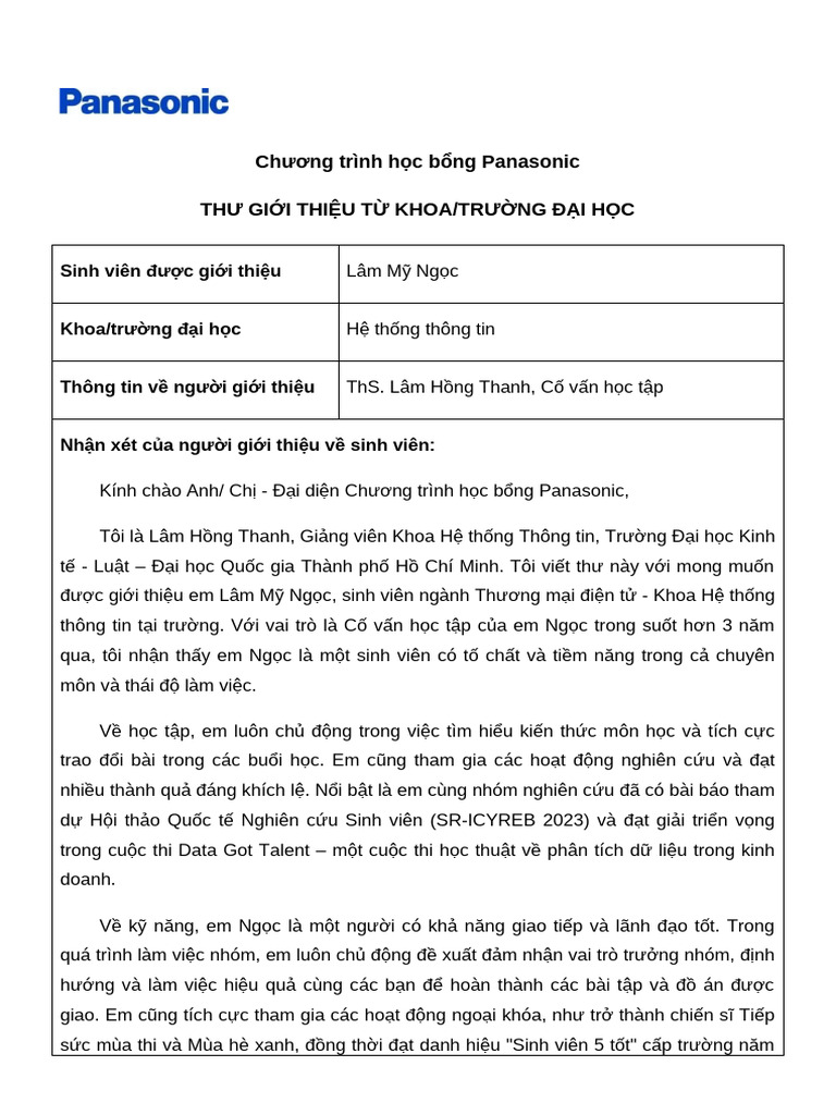 Mau 2 - Thu Gioi Thieu - Hoc Bong Panasonic | PDF