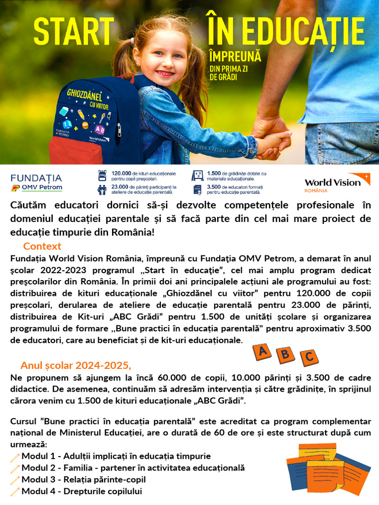 Apel Inscriere Cadre Didactice Start in Educatie - Anul 3 de Proiect | PDF