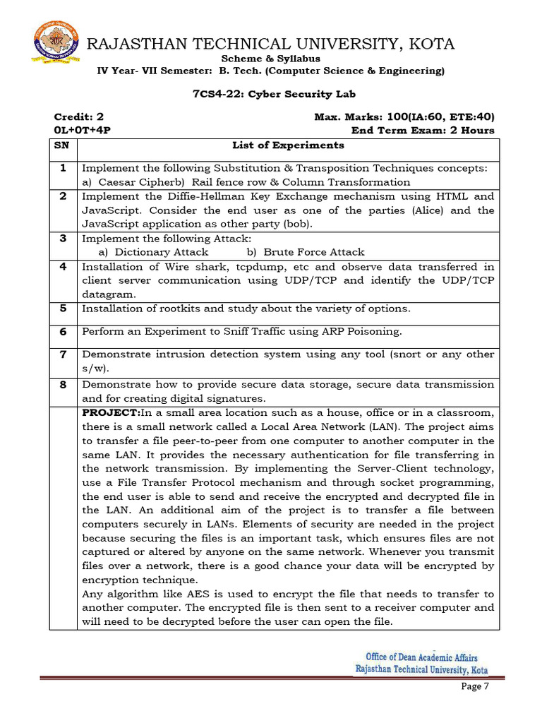 Cse 7 To 8 Scheme - Syllabus - Rtu 7 | PDF