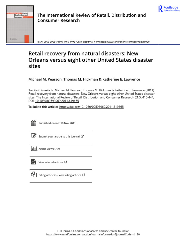 Retail Recovery From Natural Disasters New Orleans Versus Eight Other ...