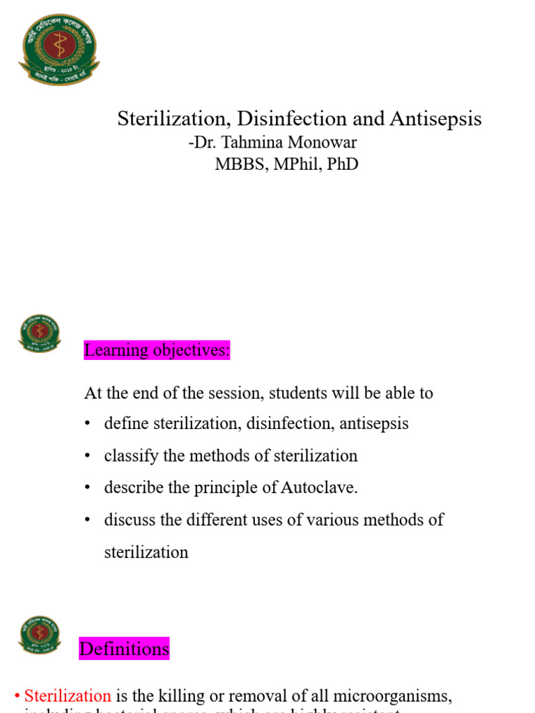 Sterilization, Disinfection and Antisepsis | PDF