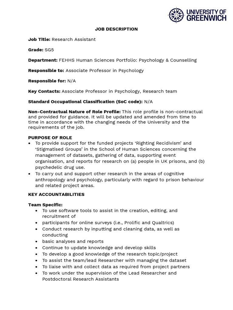Research Assistant Job Description | PDF