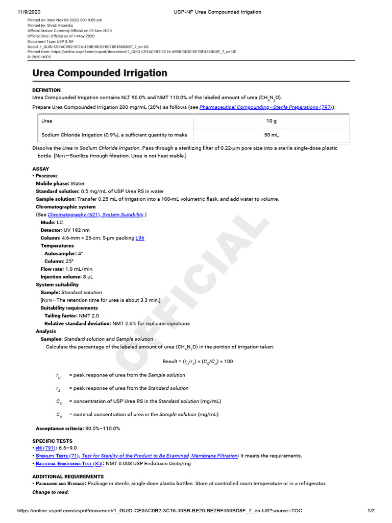 USP-NF Urea Compounded Irrigation | PDF