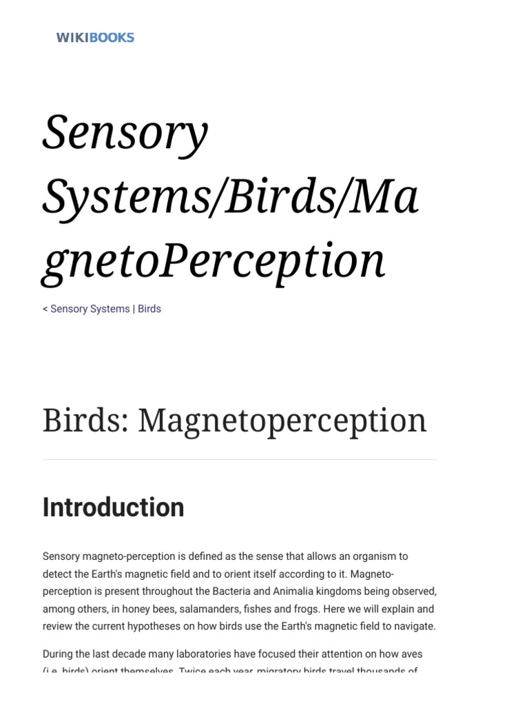 Sensory Systems - Birds - MagnetoPerception - Wikibooks, Open Books For ...