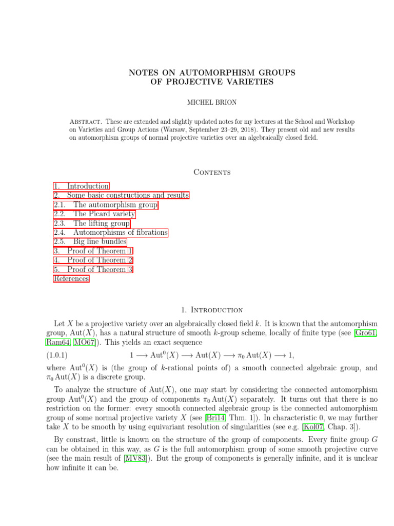 Brion Notes On Automorphism of Varieties | PDF