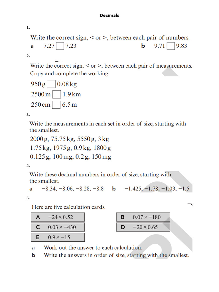 Decimals Revision | PDF