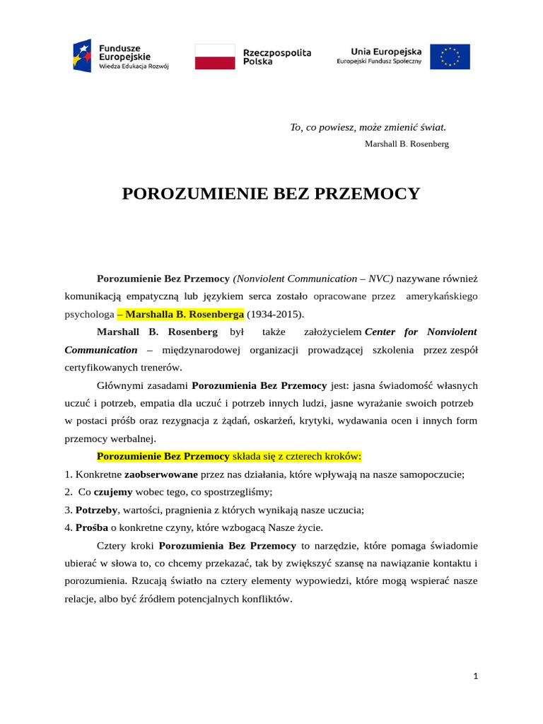 Materialy Do Ćwiczenia Z Porozumienia Bez Przemocy | PDF