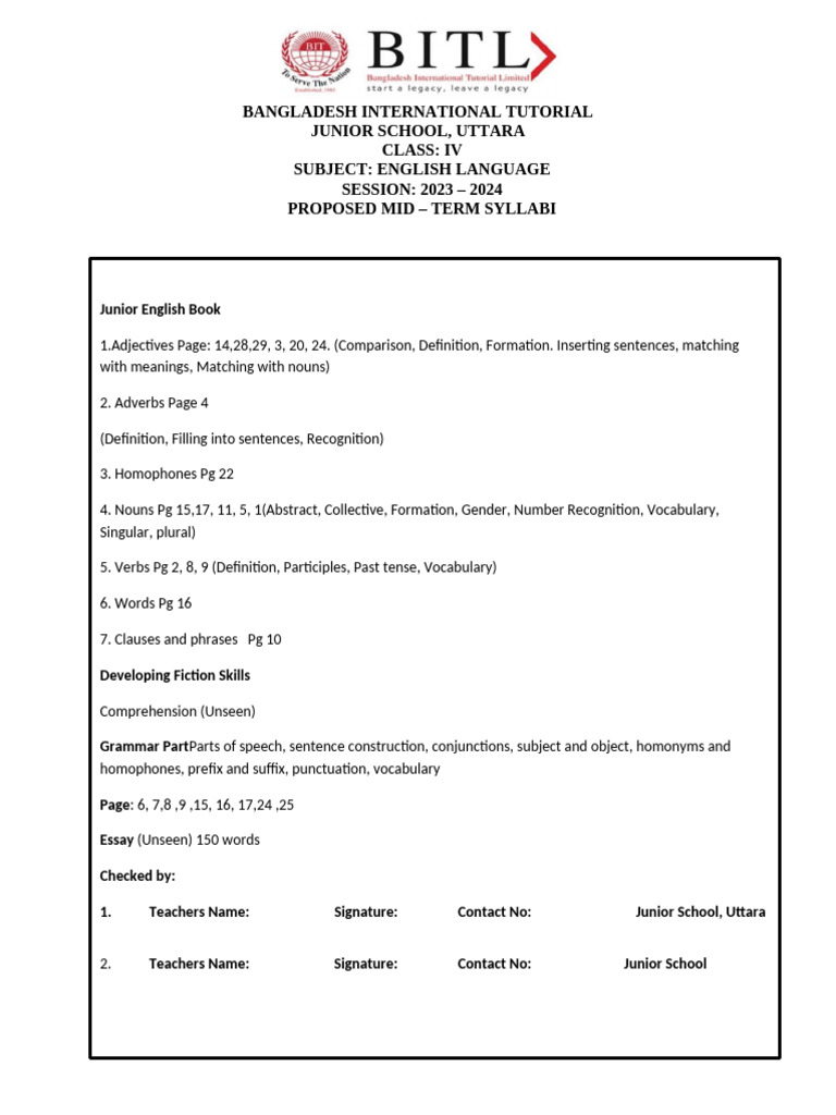 Eng LNG Mid Syllabi | PDF