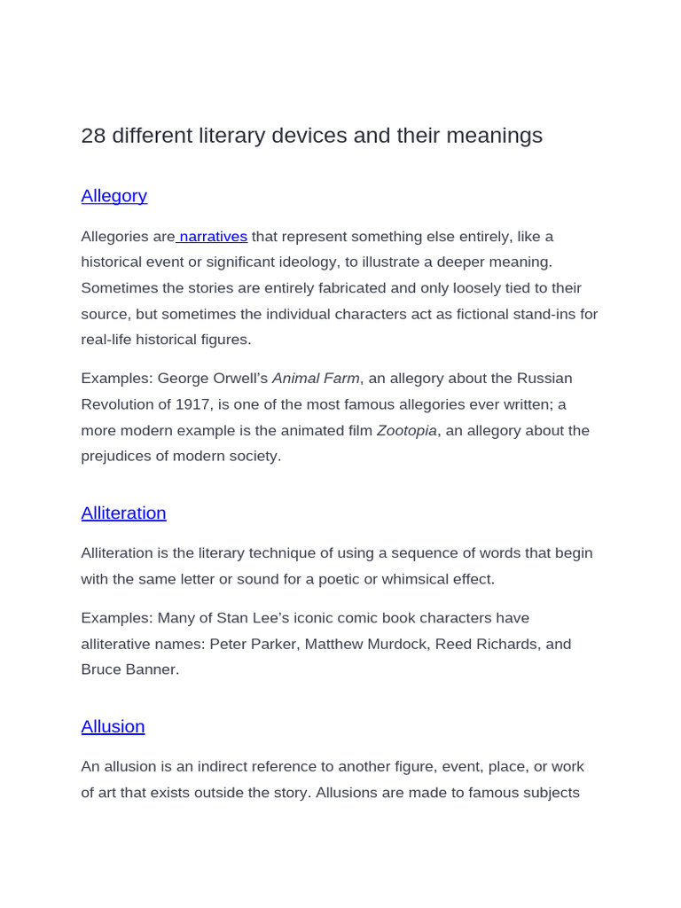 28 Different Literary Devices and Their Meanings | PDF