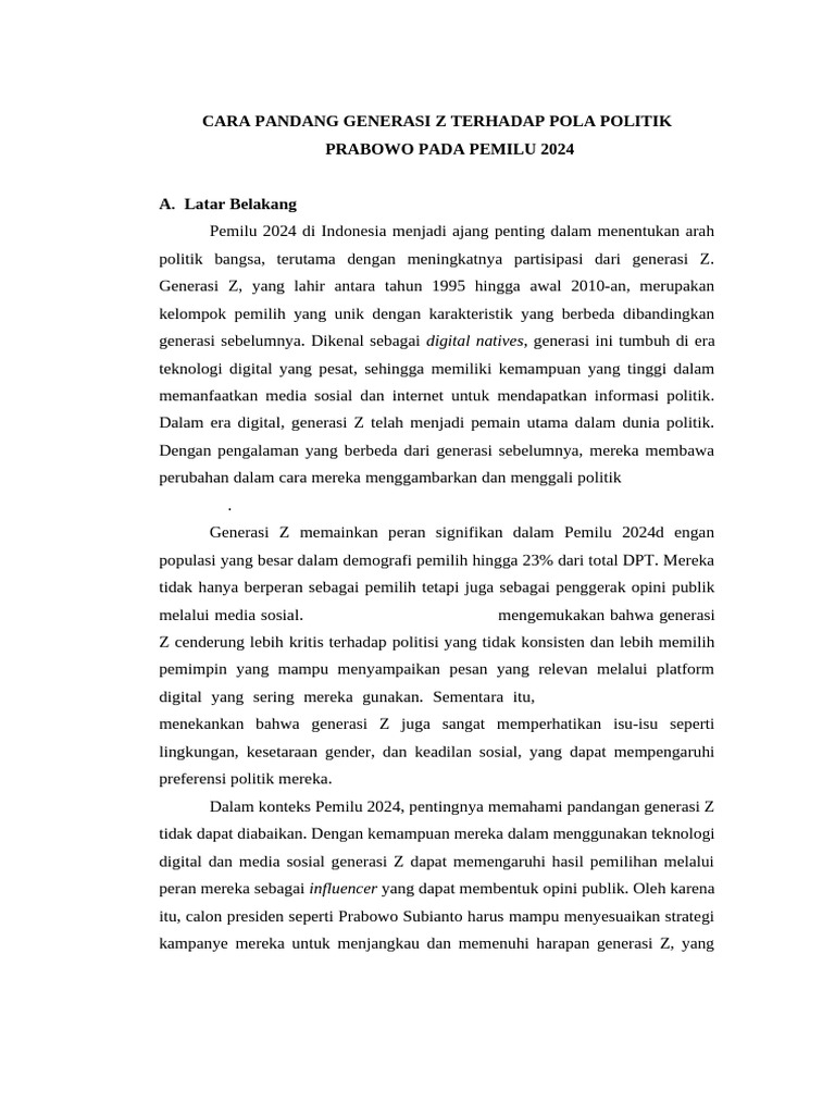 Cara Pandang Generasi Z Terhadap Pola Politik Prabowo Pada Pemilu 2024 ... Cara Pandang Generasi Z Terhadap Pola Politik Prabowo Pada Pemilu 2024 ...