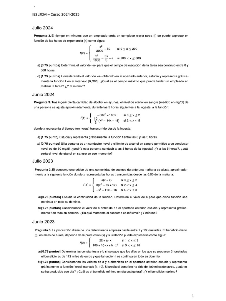 Ejercicios EBAU Mat CCSS II - Representacion Funciones | PDF
