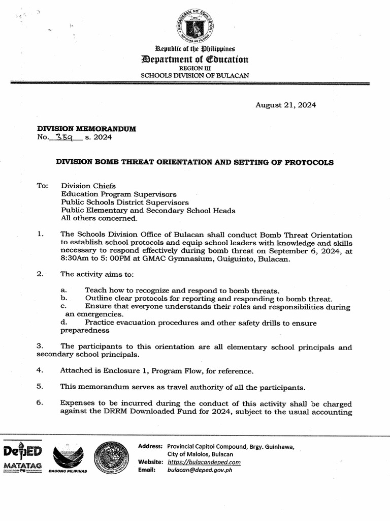 Division Memorandum No 359 S 2024 | PDF