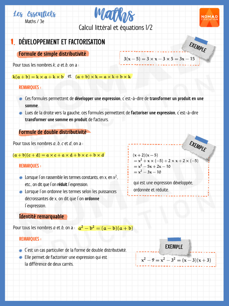 Calcul Littéral Et Équations | PDF