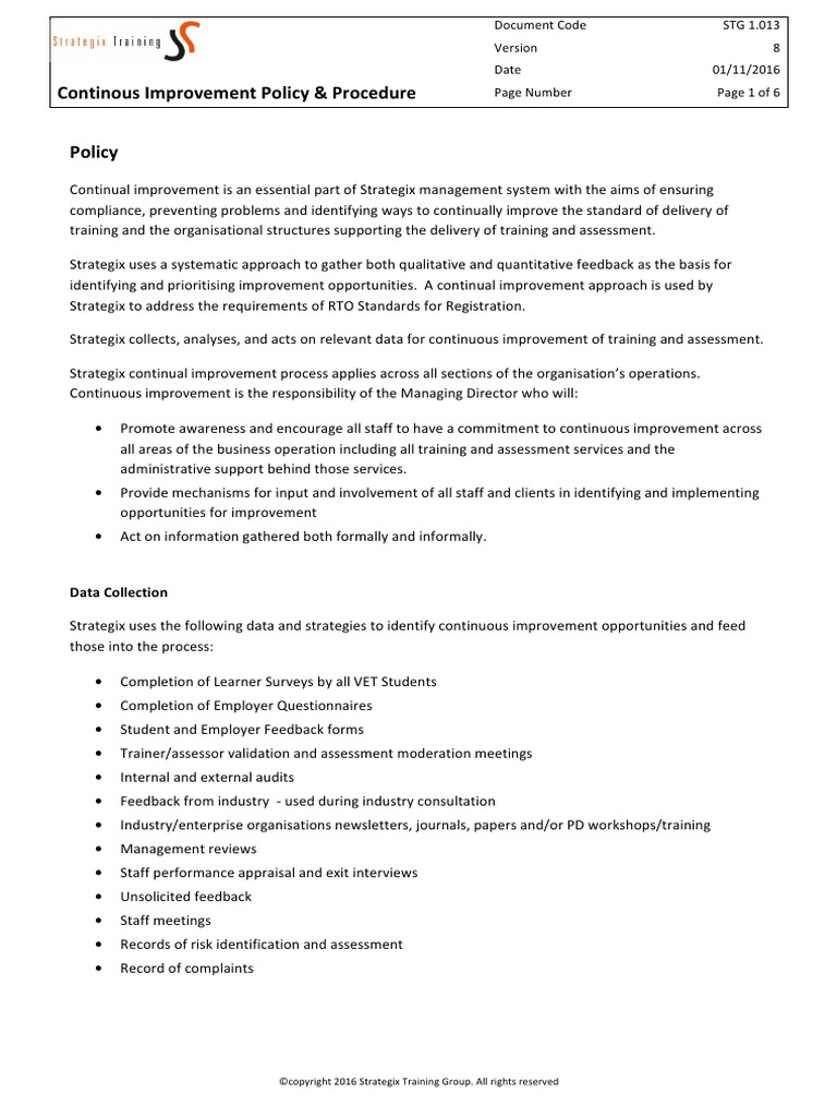 Sample Continual_Improvement_procedure | PDF