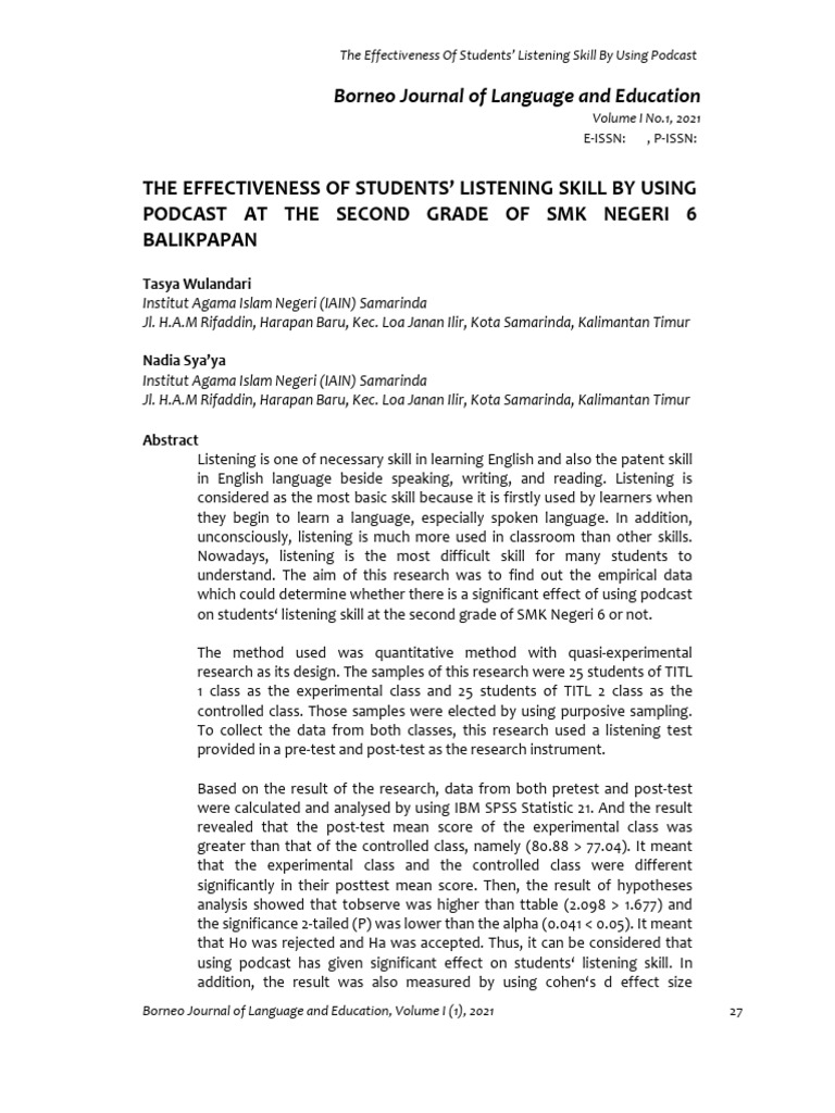 The Effectiveness Of Students Listening Skill By Using Pdf