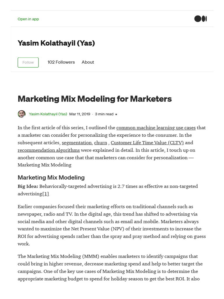 Marketing Mix Modeling For Marketers - by Yasim Kolathayil (Yas ...