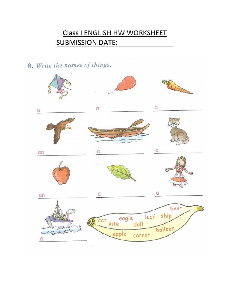 CBSE Class 1 English Worksheets | PDF