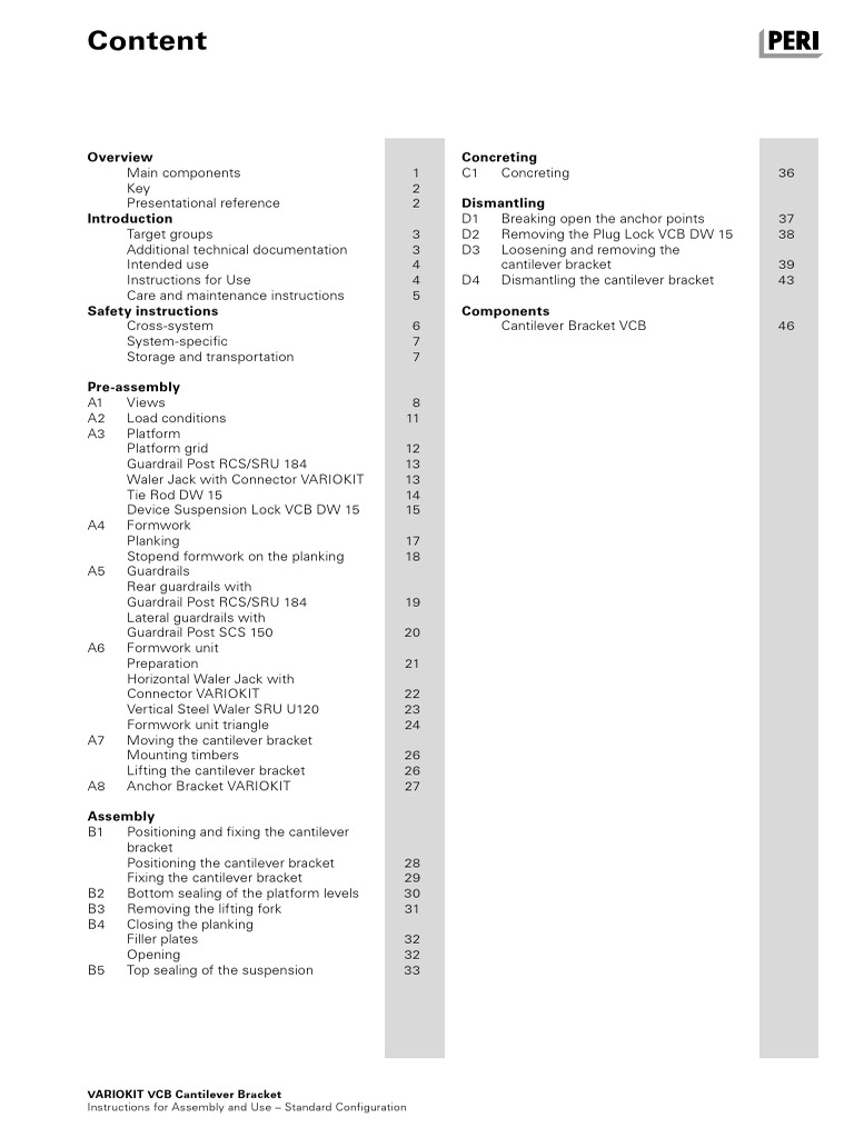 Variokit VCB Cantilever Bracket Instructions For Assembly and Use - 2 | PDF