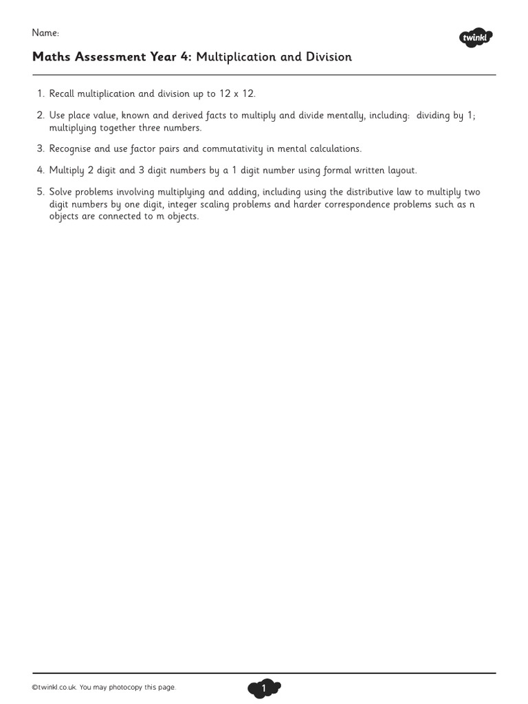 Maths Multiplication Test 1 | PDF