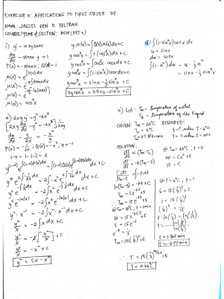 Exercise 3 - Apllications To First Order de | PDF