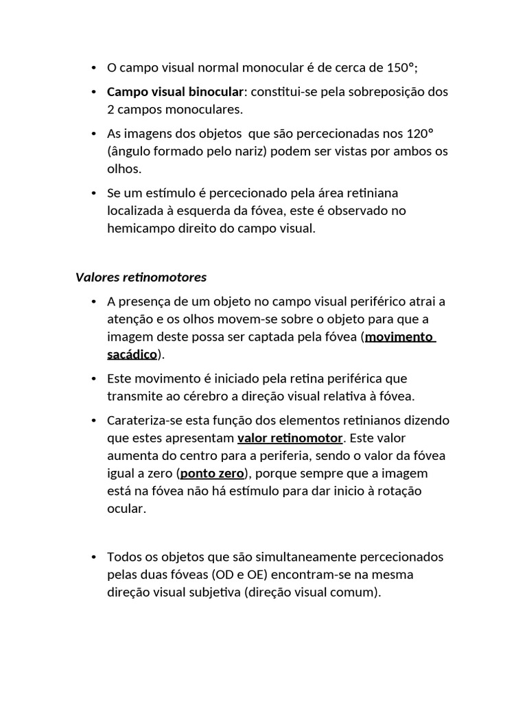 Campo Visual Binocular: Valores Retinomotores | PDF