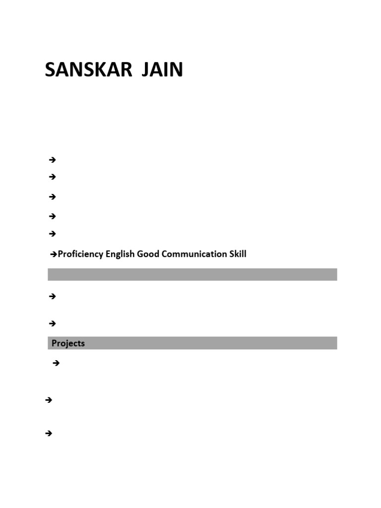 Sanskar Jain: Skills | PDF