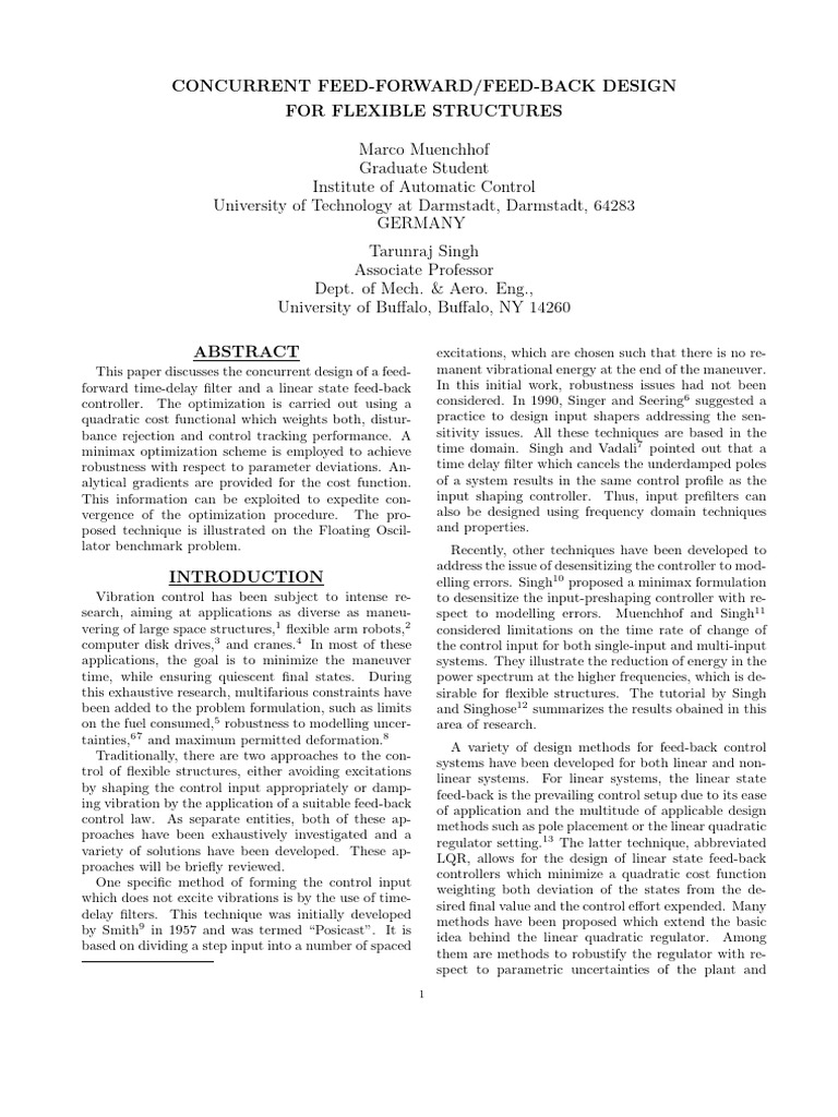 2002-Concurrent Feedback Feedforward Design For Flexible Structures | PDF