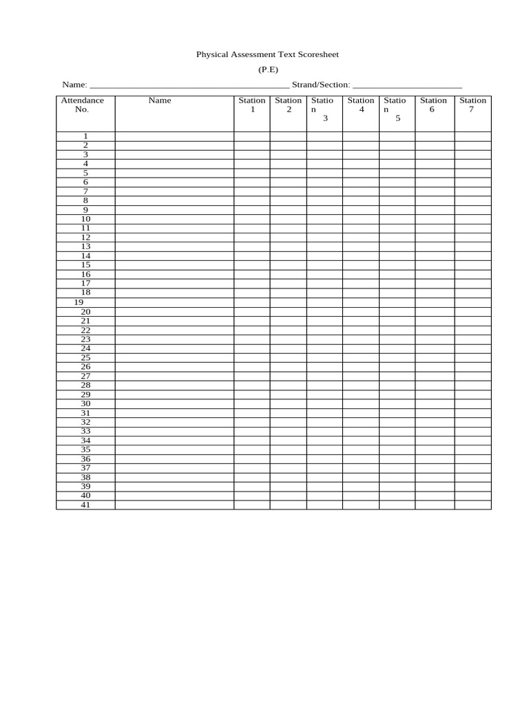 Physical Assessment Text Scoresheet | PDF