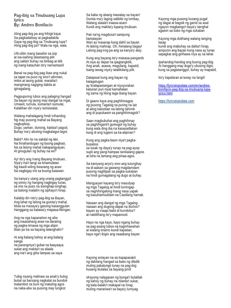 Pag Ibig Sa Tinubuang Lupa | PDF | Seni