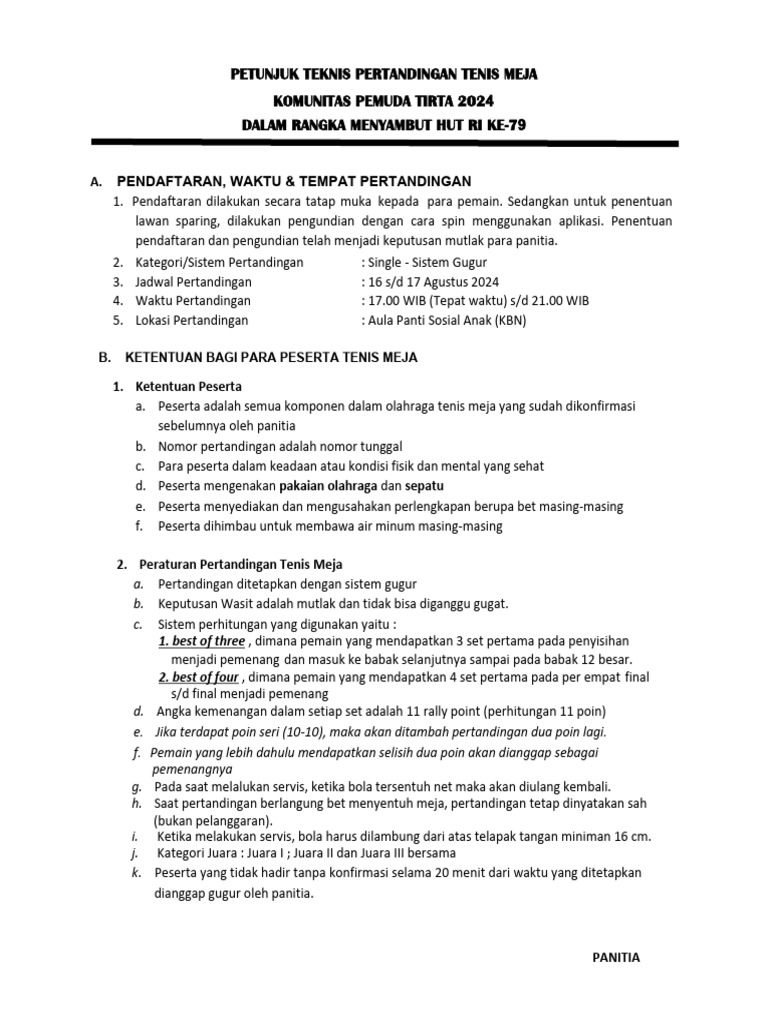 Juknis Tenis Meja Komput 2024 | PDF