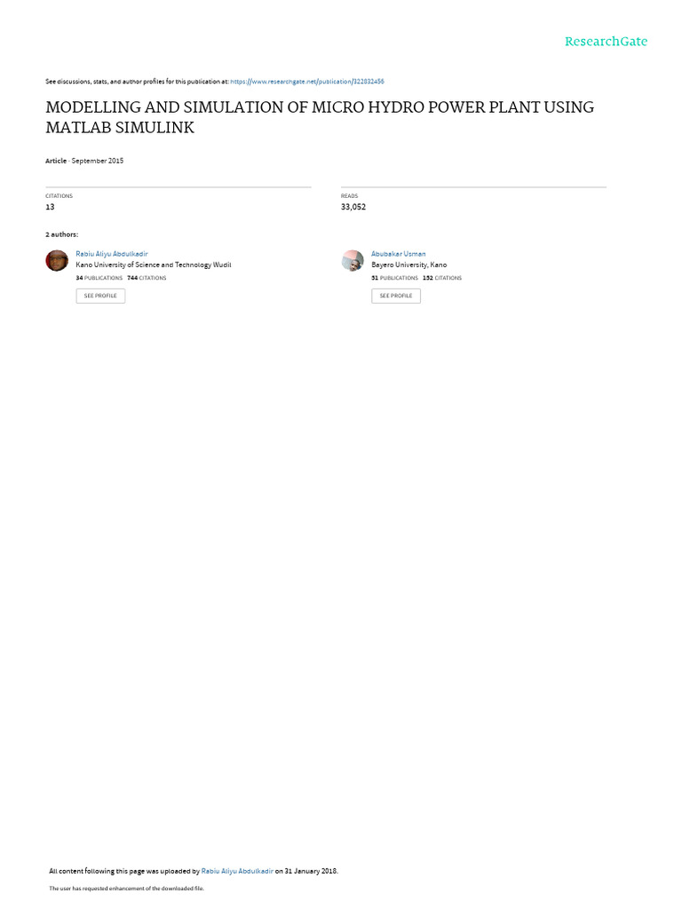 Modelling and Simulation of Micro Hydro Power Plant Using Matlab ...