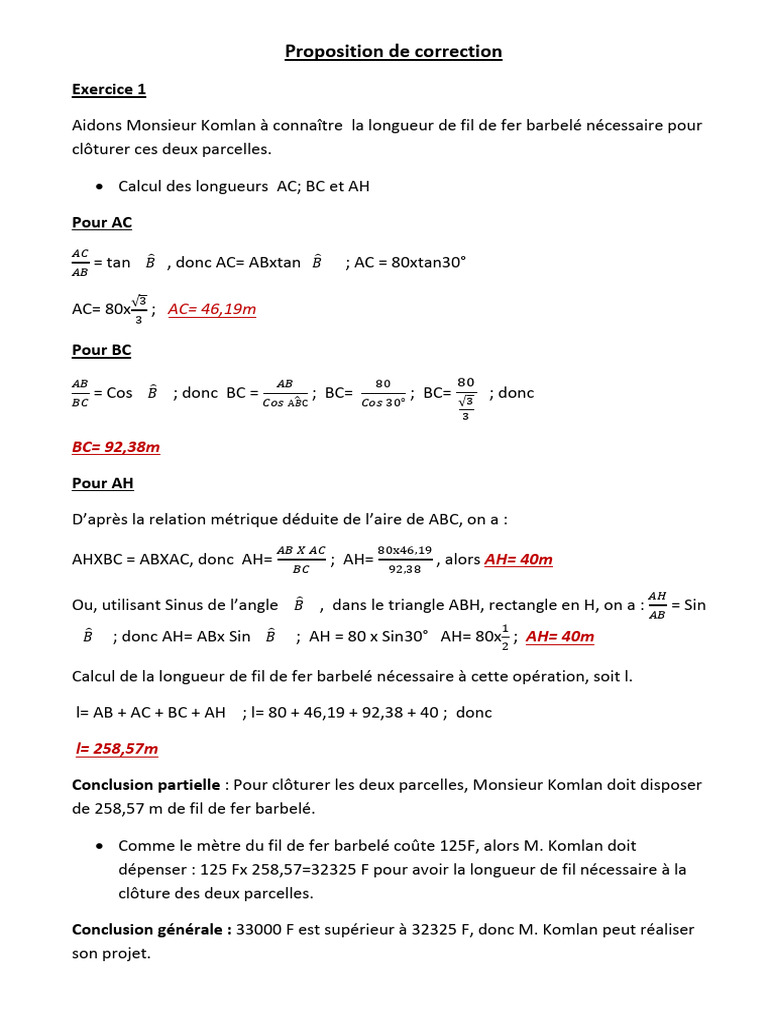 Corrigé - Type de Maths 3e Compo 1er Trimestre | PDF