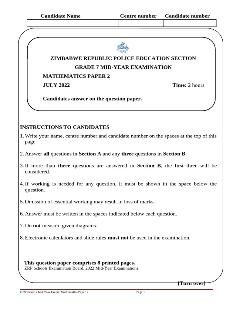 Grade 7 Mathematics Paper 2 | PDF