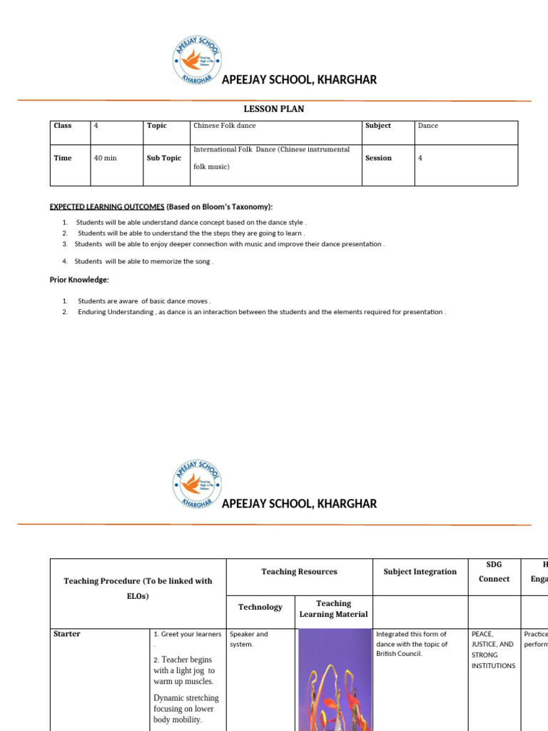 class 4 Dance Lesson Plan | PDF