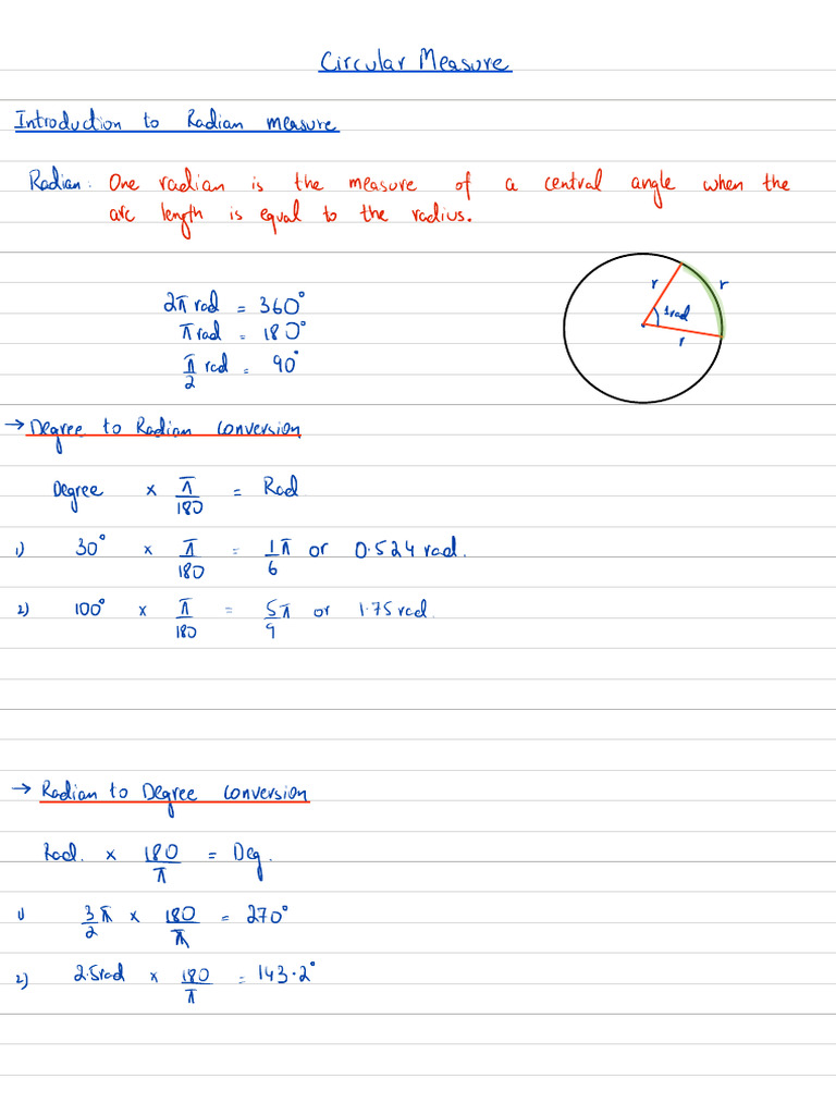 Circular Measure (Notes) | PDF