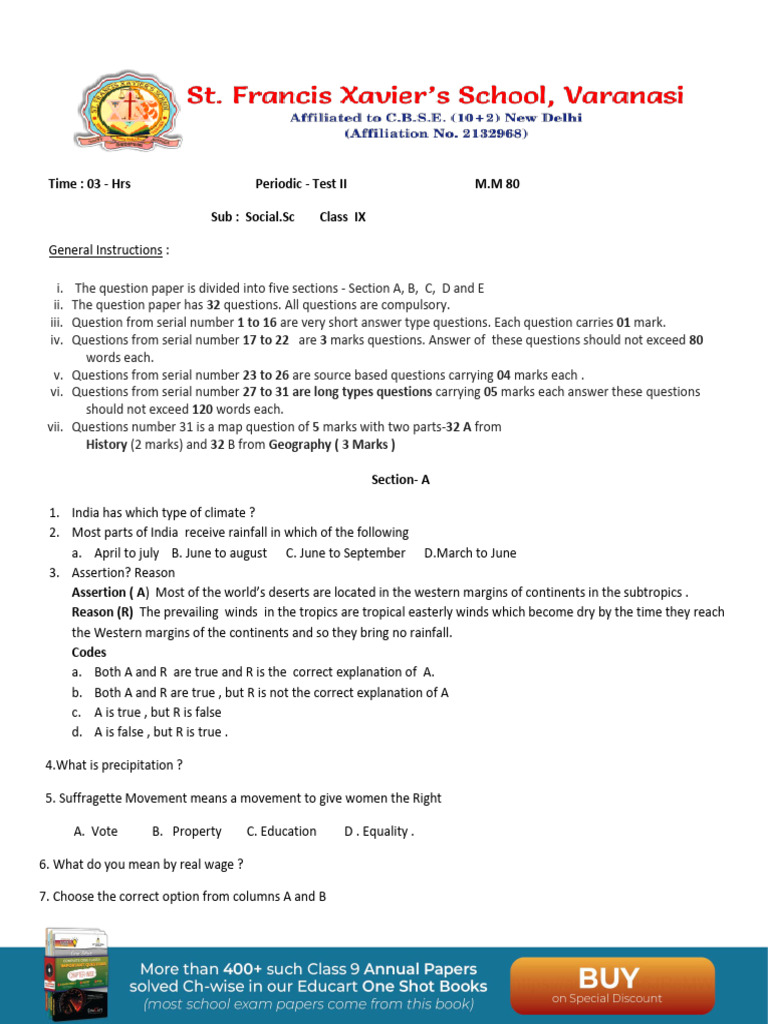 Class 9 Social Science Test Paper | PDF | Apartheid | Wound