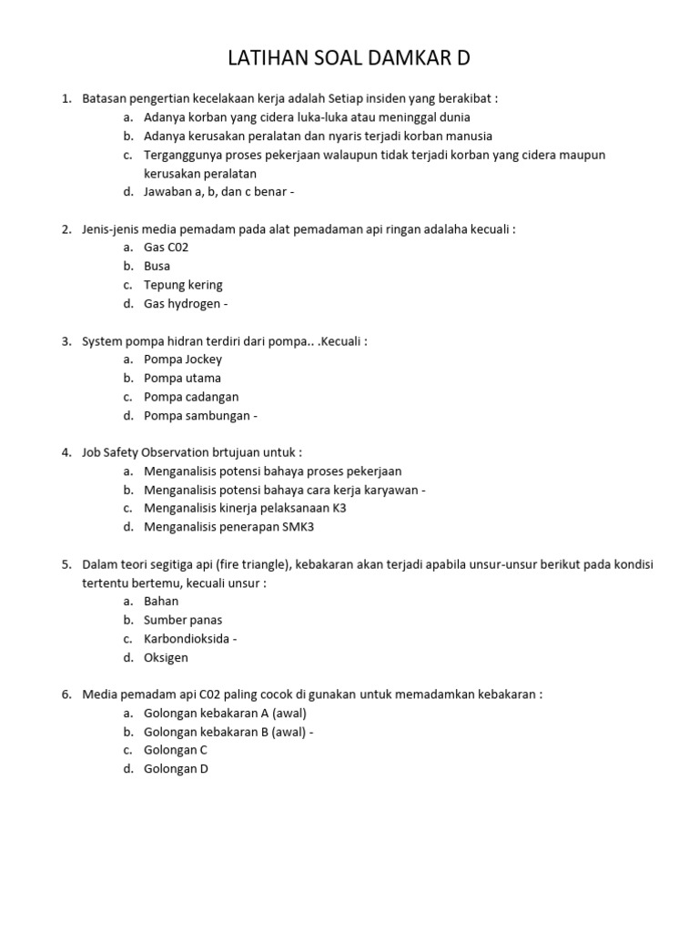 Latihan Soal Damkar D | PDF