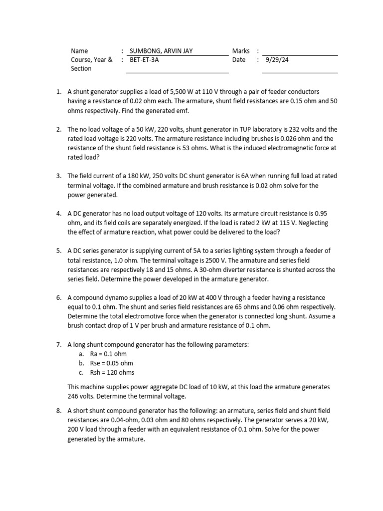 Homework 1 Electro Transport | PDF | Electric Generator | Science ...