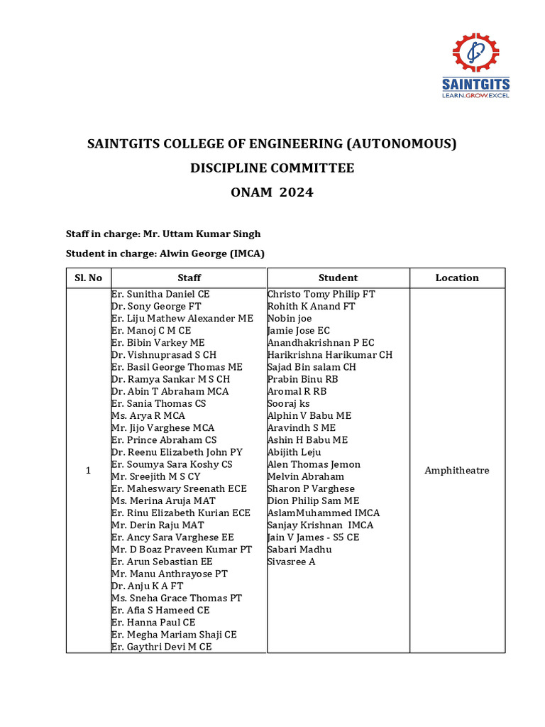 Onam 2024- Discipline Committee | PDF