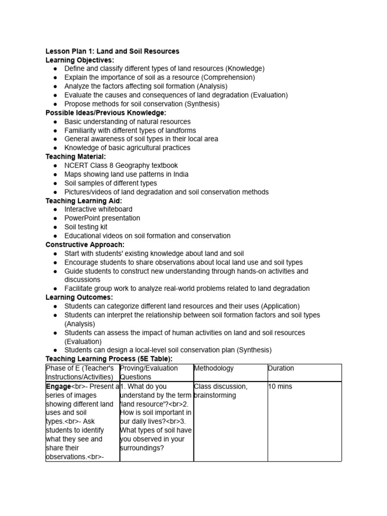 # Lesson Plan 1 - Land and Soil Resources | PDF