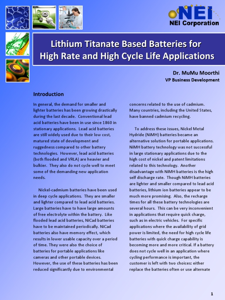 Lithium Titanate LTO Anode High Rate Cycle Life Batteries | PDF ...