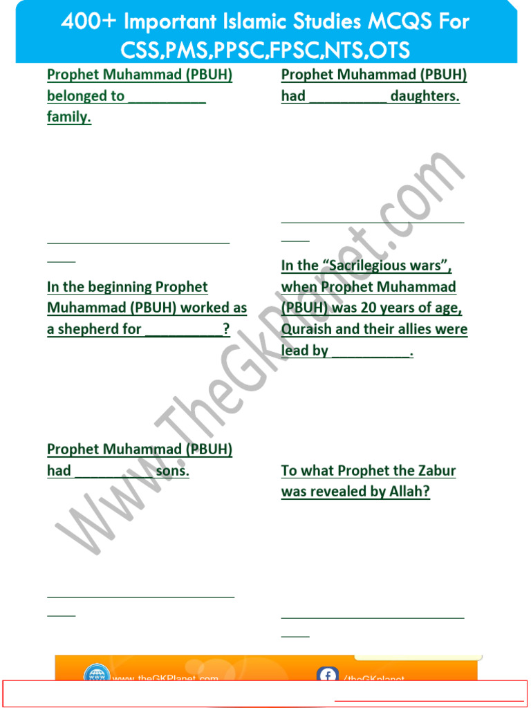 400 Islamic Studies MCQS | PDF